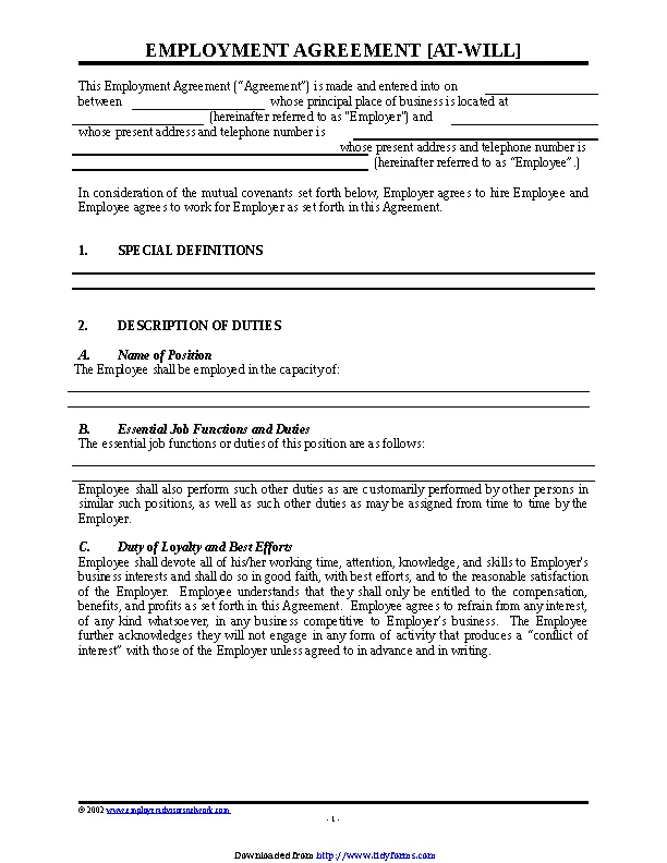 Employment Agreement Sample 2 - PDFSimpli