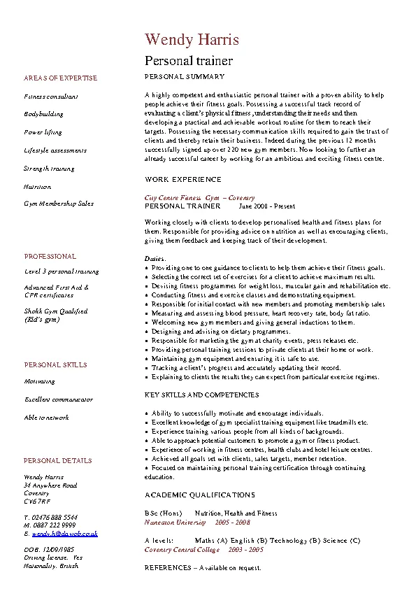 Entry Level Personal Trainer Resume - PDFSimpli Entry Level Personal Trainer Resume - PDFSimpli