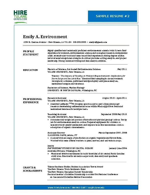 Environment Resume Example - PDFSimpli
