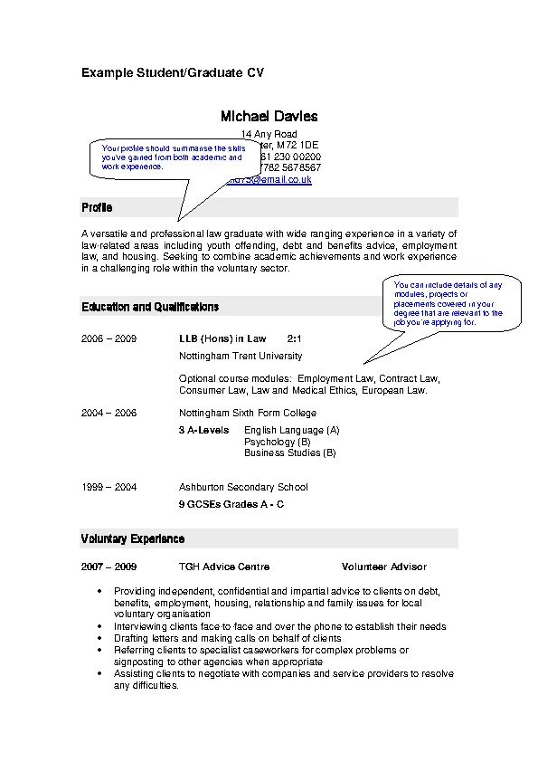Example Of Graduate Student Cv - PDFSimpli