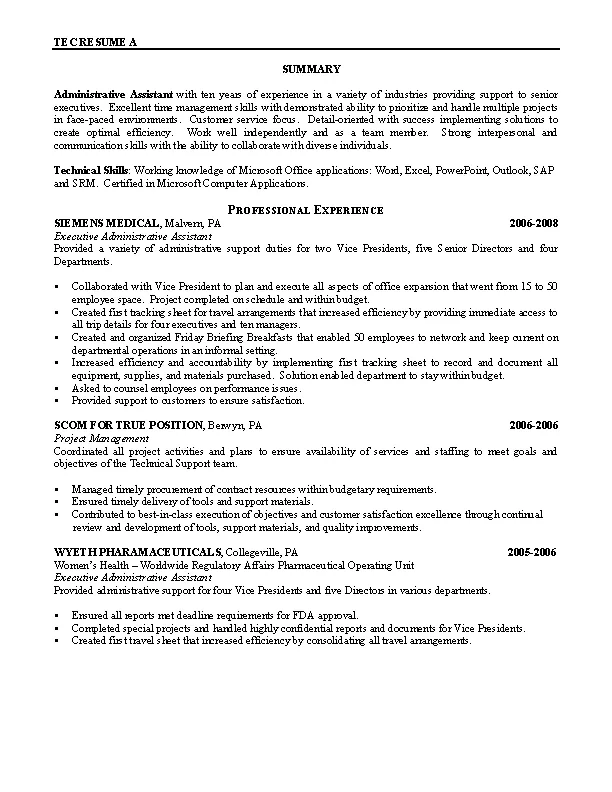 Executive Administrative Assistant Resume By Professional Experience - PDFSimpli