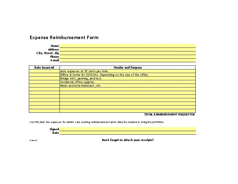 Expenses Claim Form - PDFSimpli