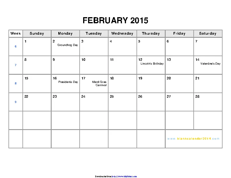February 2015 Calendar 2 - PDFSimpli
