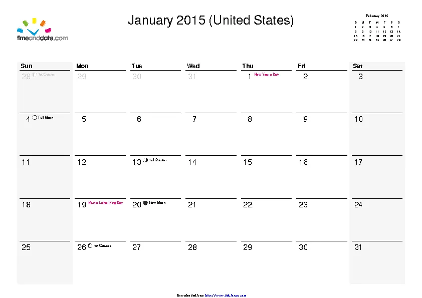 February 2015 Calendar 3 - PDFSimpli