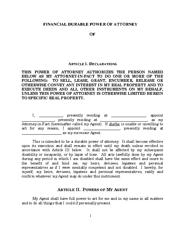 Financial Durable Power Of Attorney - PDFSimpli