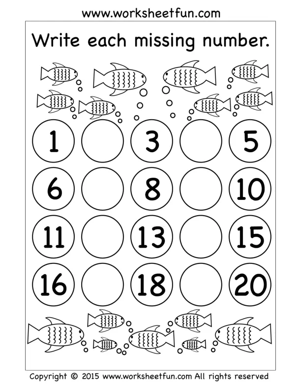 Fish Missing Numbers Worksheet Template - PDFSimpli