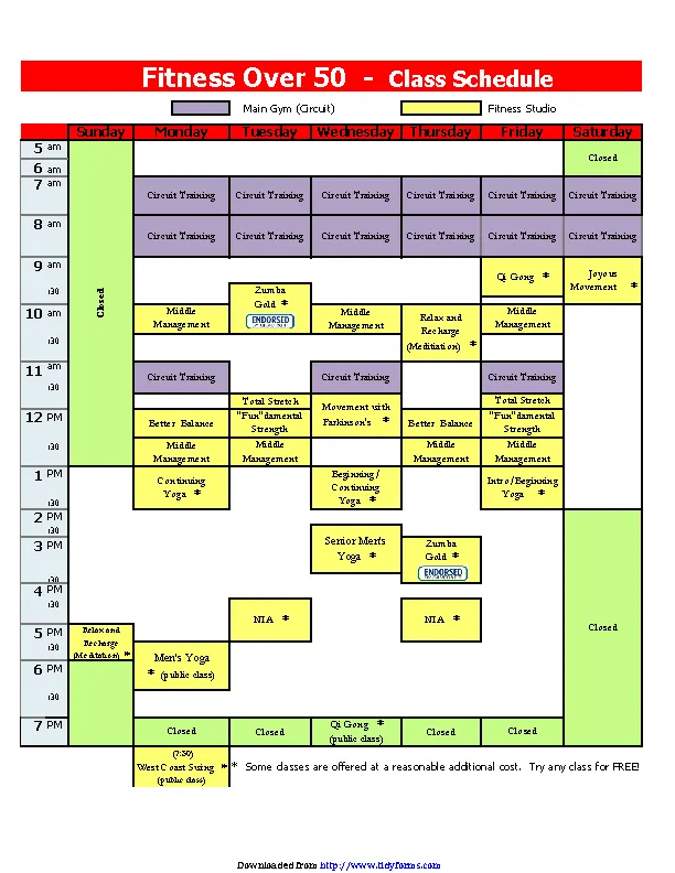 Fitness Class Schedule Template - PDFSimpli