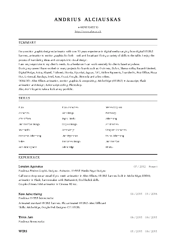 Flash Animator Resume - PDFSimpli