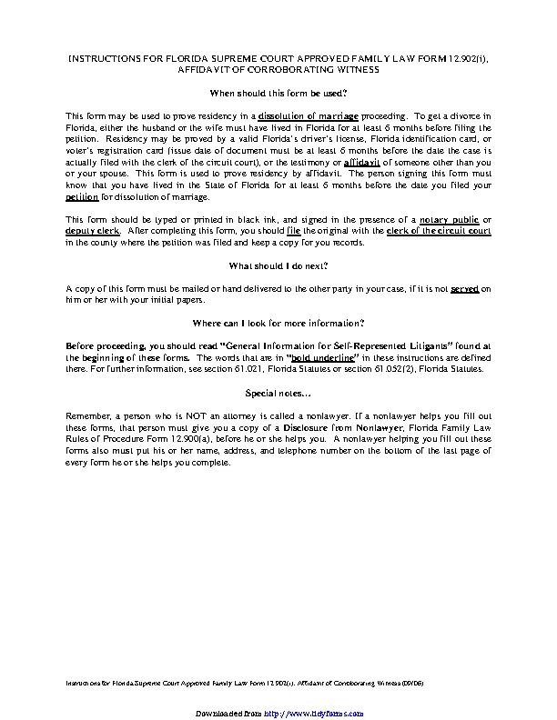 Florida Affidavit Of Corroborating Witness - PDFSimpli