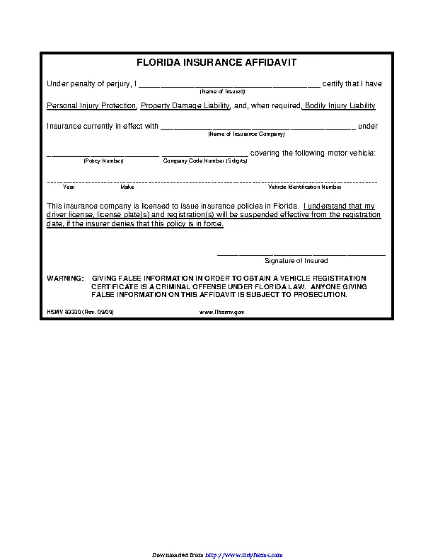 Florida Insurance Affidavit - PDFSimpli
