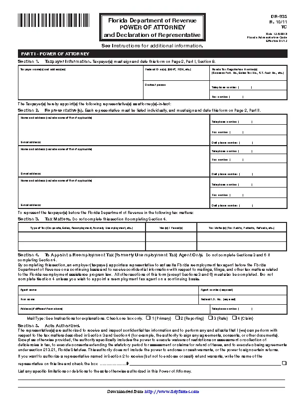 Florida Tax Power Of Attorney Form - PDFSimpli