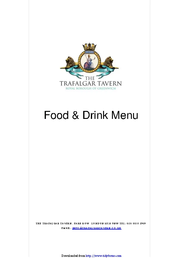 Food And Drink Menu Trafalgar Tavern - PDFSimpli
