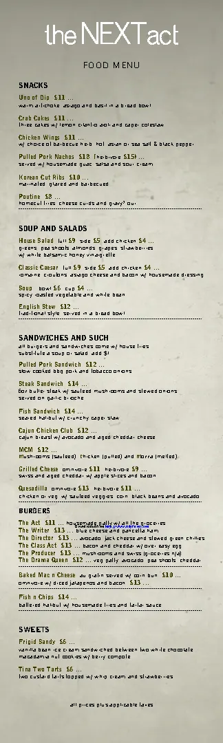 Food Menu The Next Act Pub - PDFSimpli