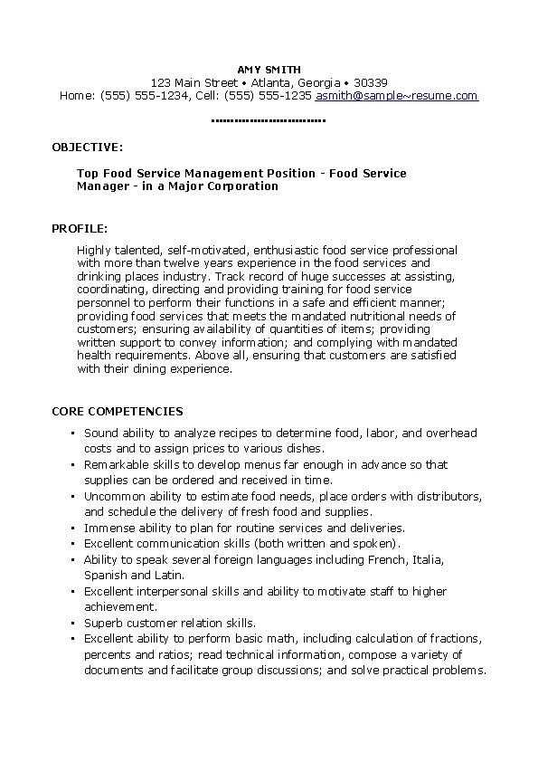 Food Service Manager Resume - PDFSimpli