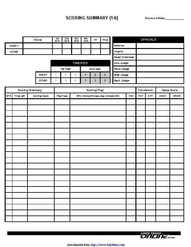 Football Scoresheets 2 Teams - PDFSimpli