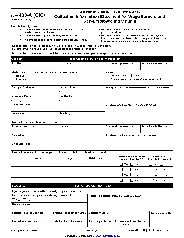 Form 433 A - PDFSimpli