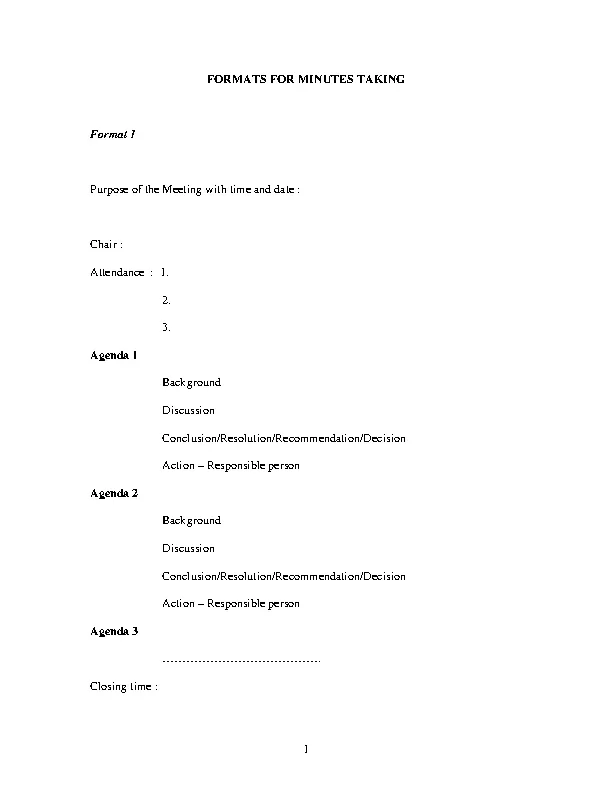 Formats For Minutes Writing1 - PDFSimpli