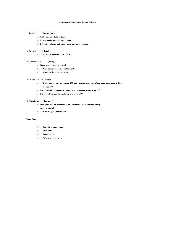 Fre Biography Essay Outline Template Download - PDFSimpli