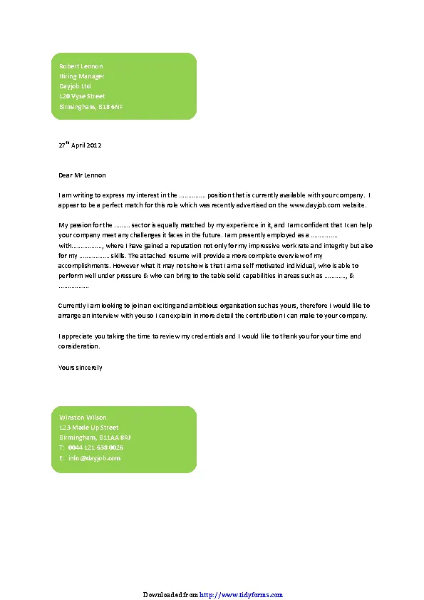 Free Cover Letter Example - PDFSimpli