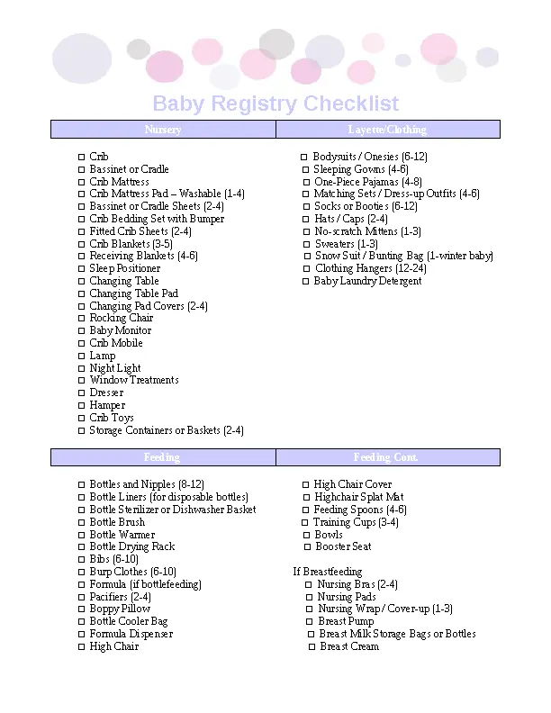 Free Essential Baby Registry Checklist - PDFSimpli