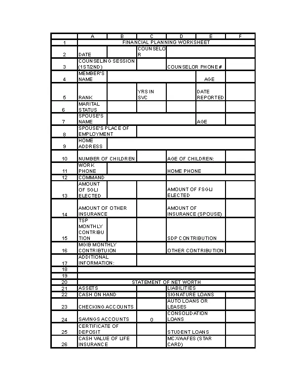 Free Financial Planning Worksheet Template - PDFSimpli