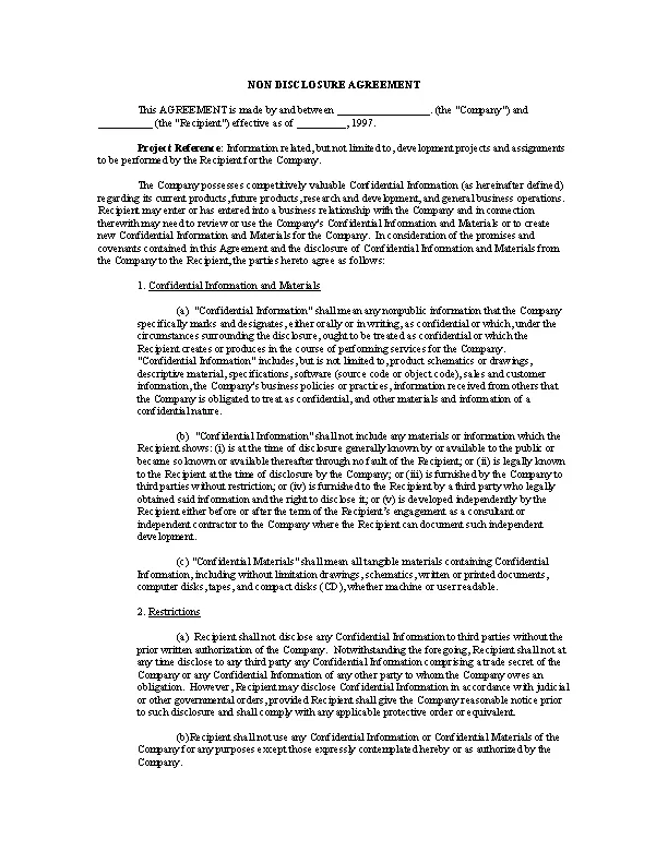 Free Standard Non Disclosure Agreement - PDFSimpli