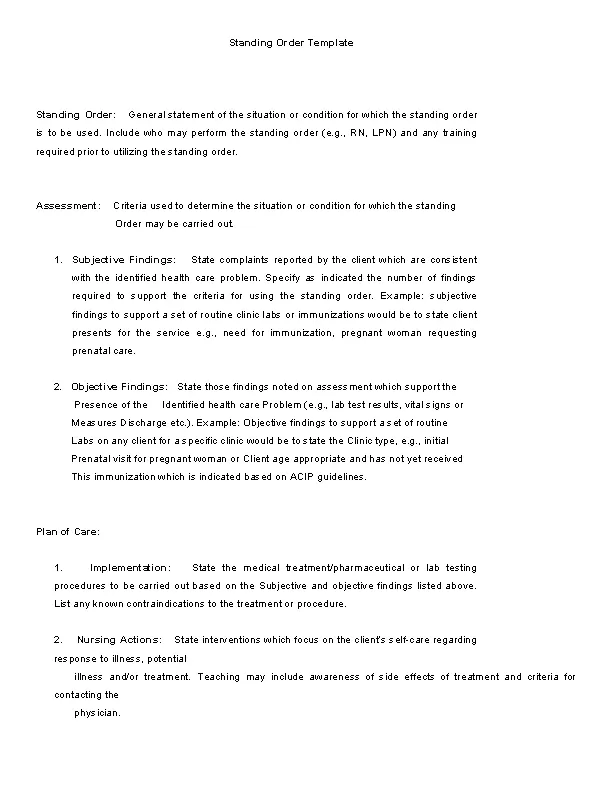 Free Standing Order Template - PDFSimpli