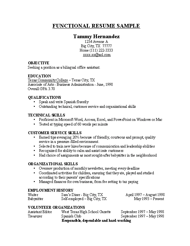 Functional Resume Sample - PDFSimpli