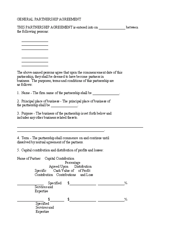 General Partnership Agreement Sample - PDFSimpli