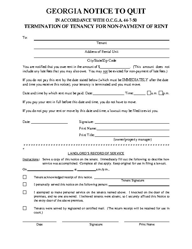 georgia immediate notice to quit nonpayment of rent - PDFSimpli
