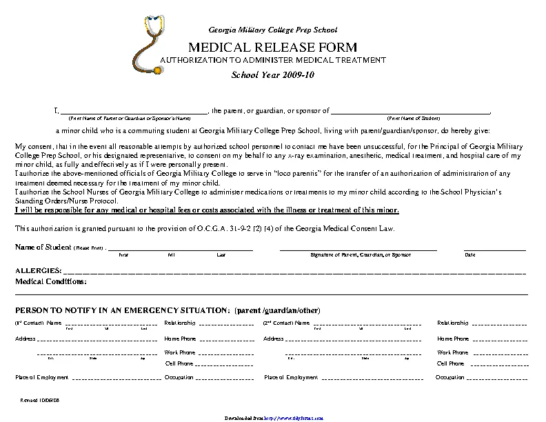 Georgia Medical Release Form 1 - PDFSimpli