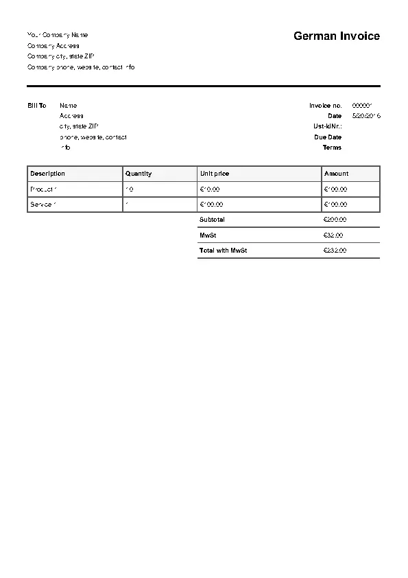 German Invoice Template - PDFSimpli