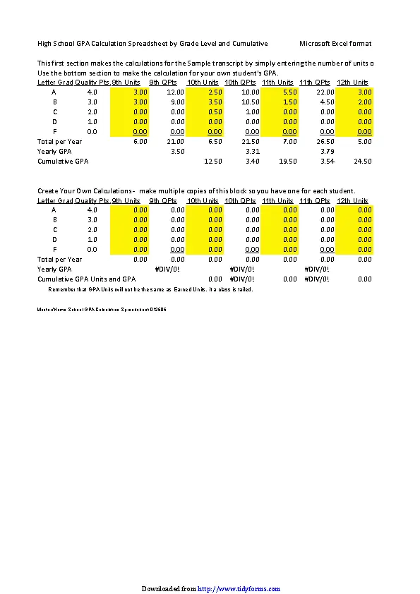 Gpa Calculator Spreadsheet - PDFSimpli Gpa Calculator Spreadsheet - PDFSimpli