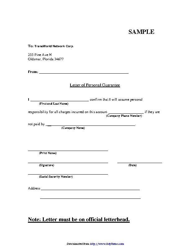 Guarantee Letter Sample 4 - PDFSimpli