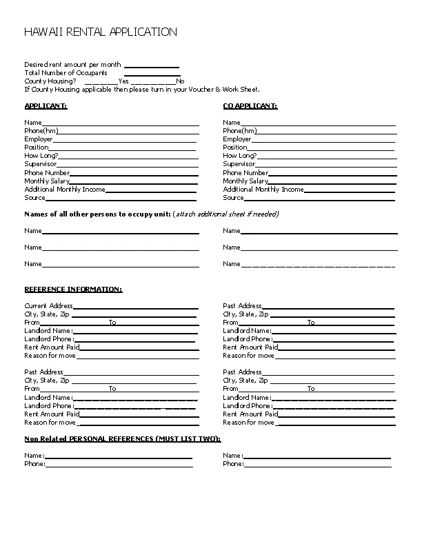 Hawaii Rental Application - PDFSimpli