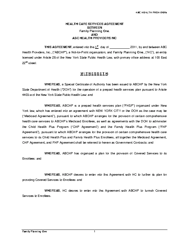 Health Care Services Agreement - PDFSimpli