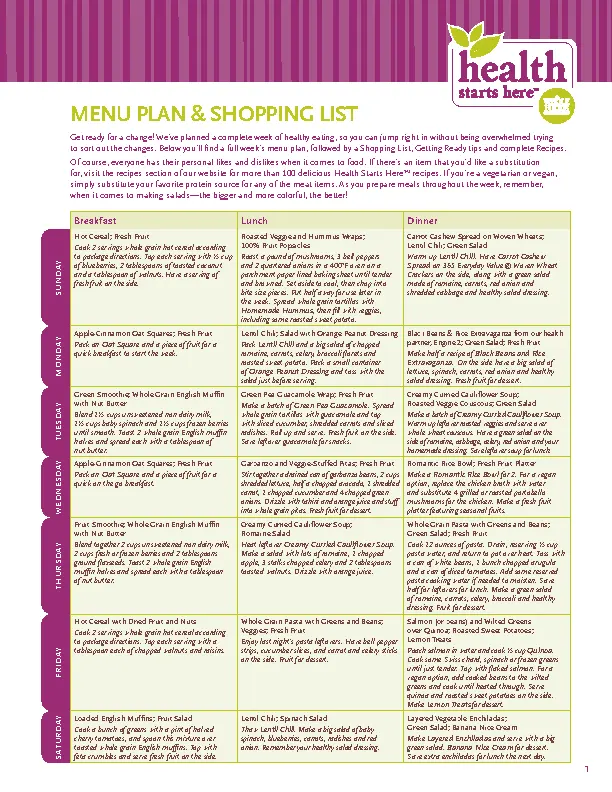 Healthy Menu Plan Template - PDFSimpli