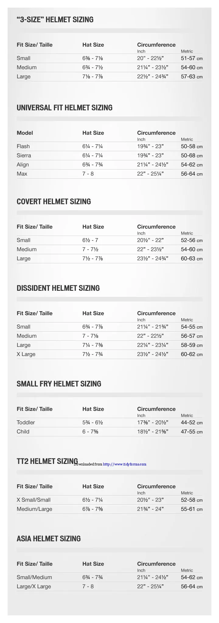 Helmet Sizing Chart - PDFSimpli