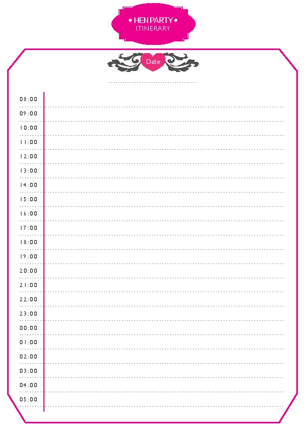 Hen Party Itinerary Template PDFSimpli