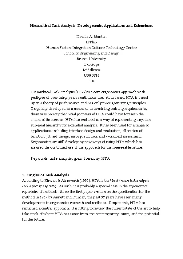 Hierarchical Task Analysis Of Applications And Extensions Pdf Format Pdfsimpli