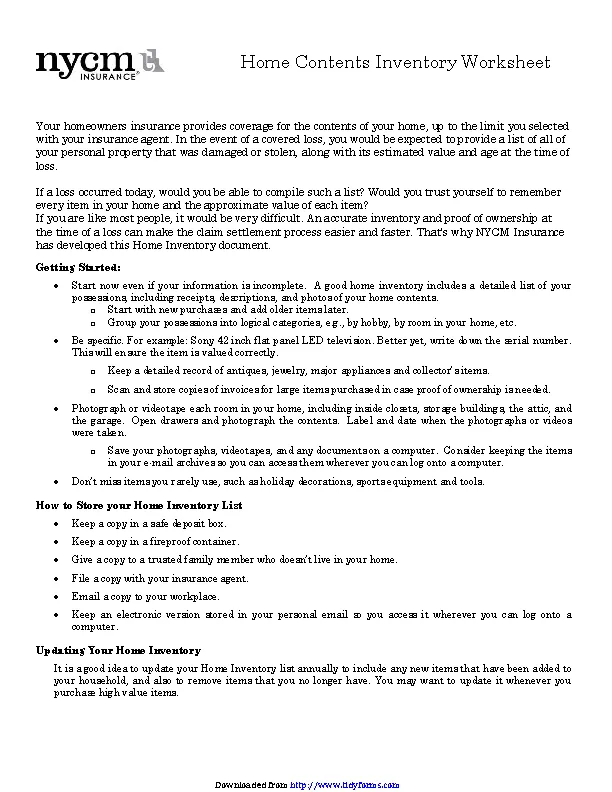 Home Inventory Sheet - PDFSimpli
