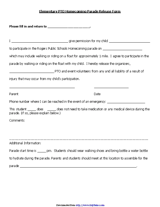 Homecoming Permission Slip Examples - PDFSimpli