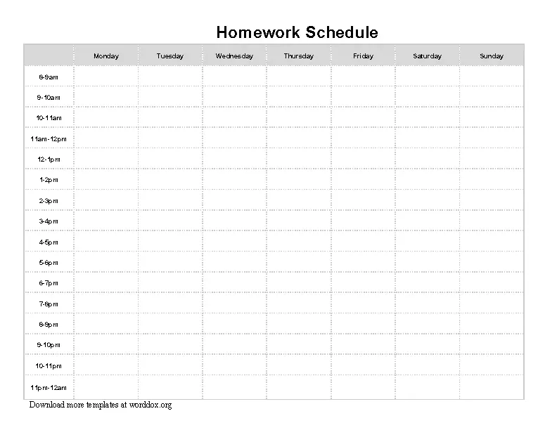 Homework Schedule - PDFSimpli