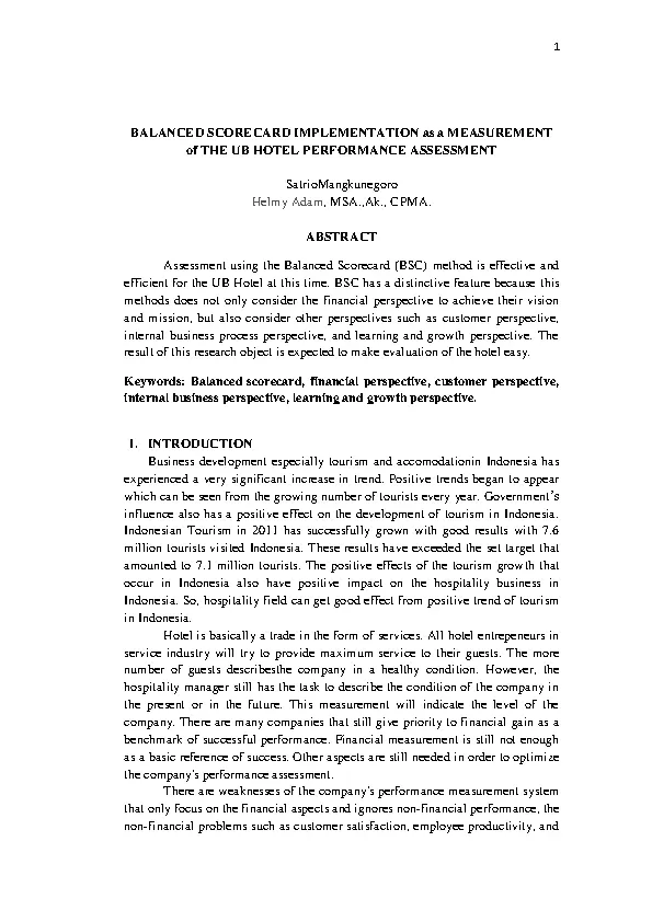 Hotel Balanced Scorecard Example - PDFSimpli Hotel Balanced Scorecard Example - PDFSimpli