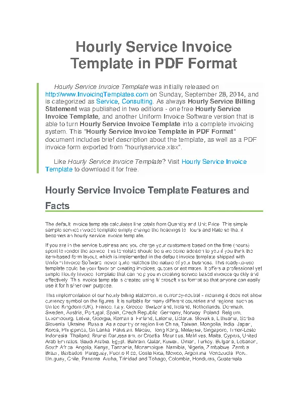 Hourly Service Invoice Pdf Format Free Template - PDFSimpli