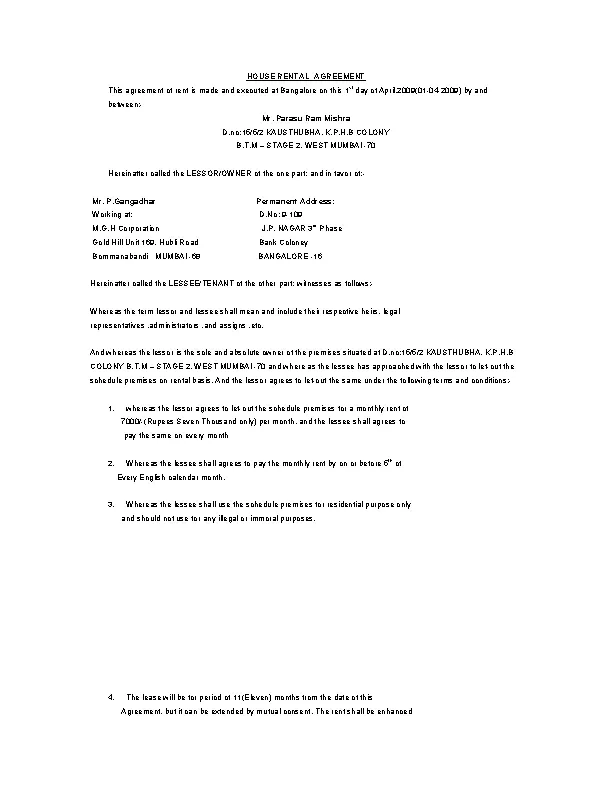 House Rental Agreement Free Word - PDFSimpli