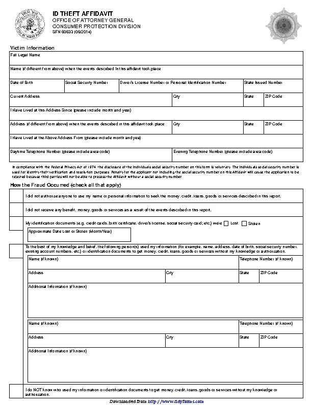 Id Theft Affidavit - PDFSimpli