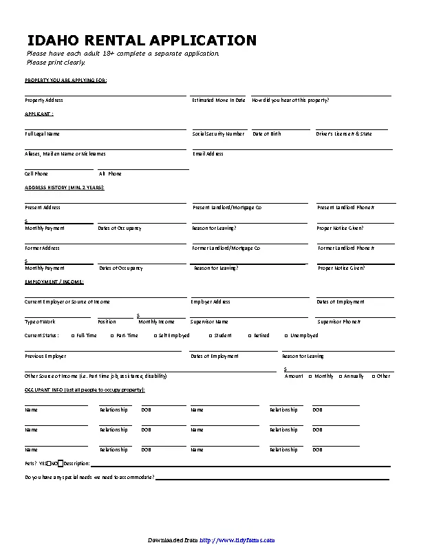 Idaho Rental Application - PDFSimpli