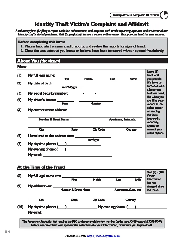 Identity Theft Victims Complaint And Affidavit - PDFSimpli