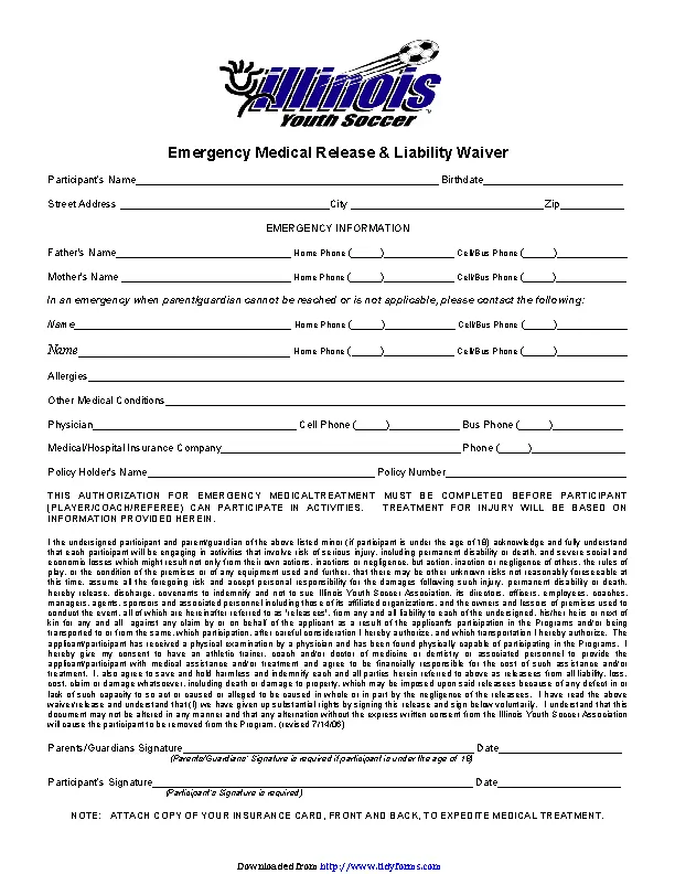 Illinois Medical Release Form For Player - PDFSimpli